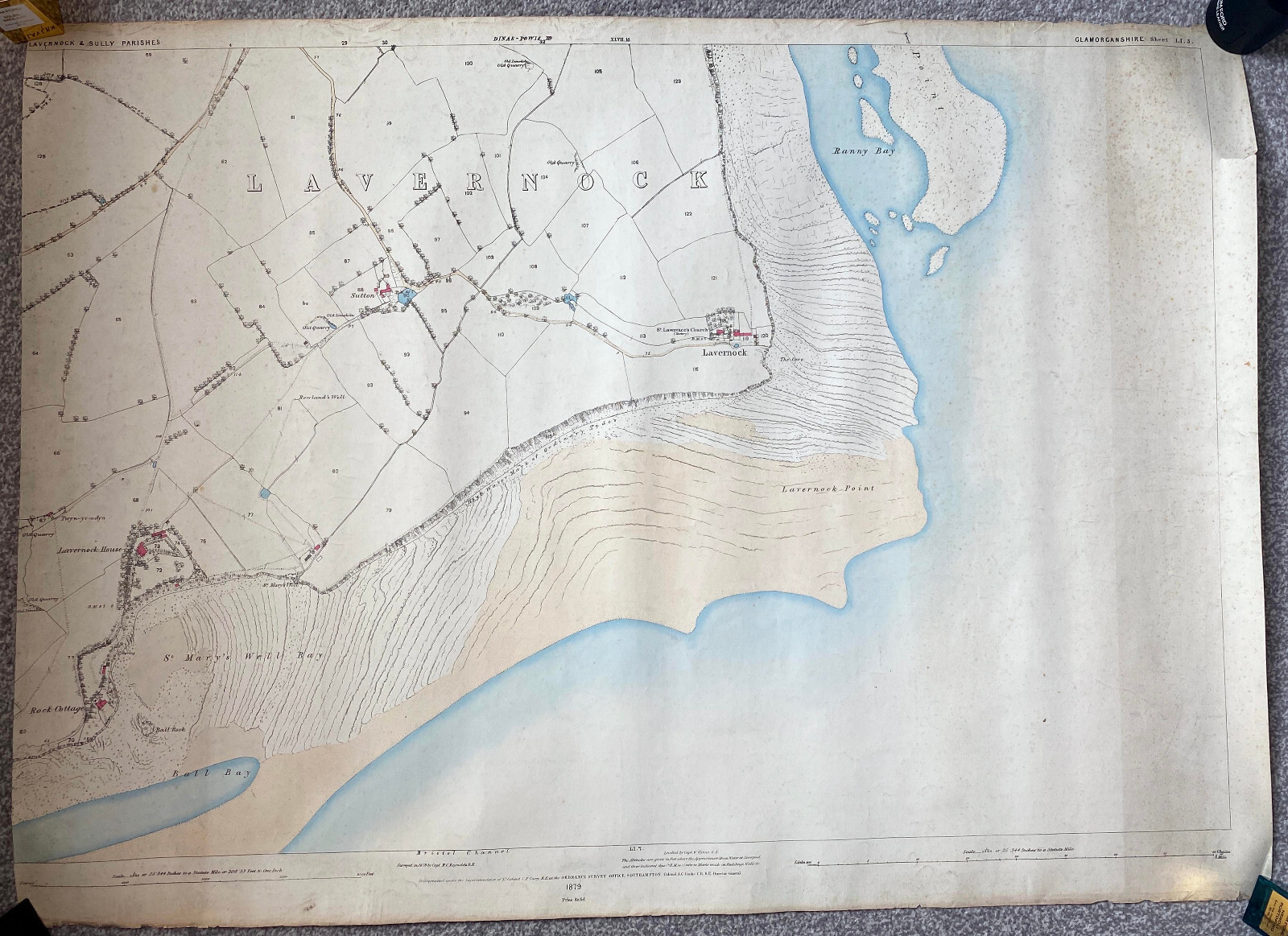 Original 1879 Ordnance Survey hand coloured map - Lavernock, Wales ...