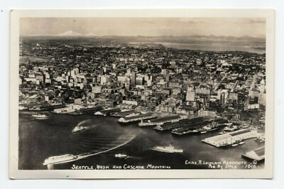 Vintage 1940 Birds Eye View Seattle WA & Cascade Mountains Photo ...