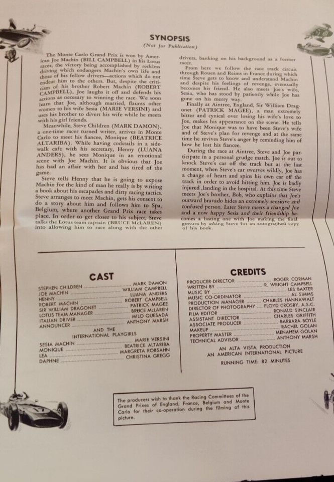 The Young Racers (1963) original pressbook Ad Slick Sheet - Roger ...