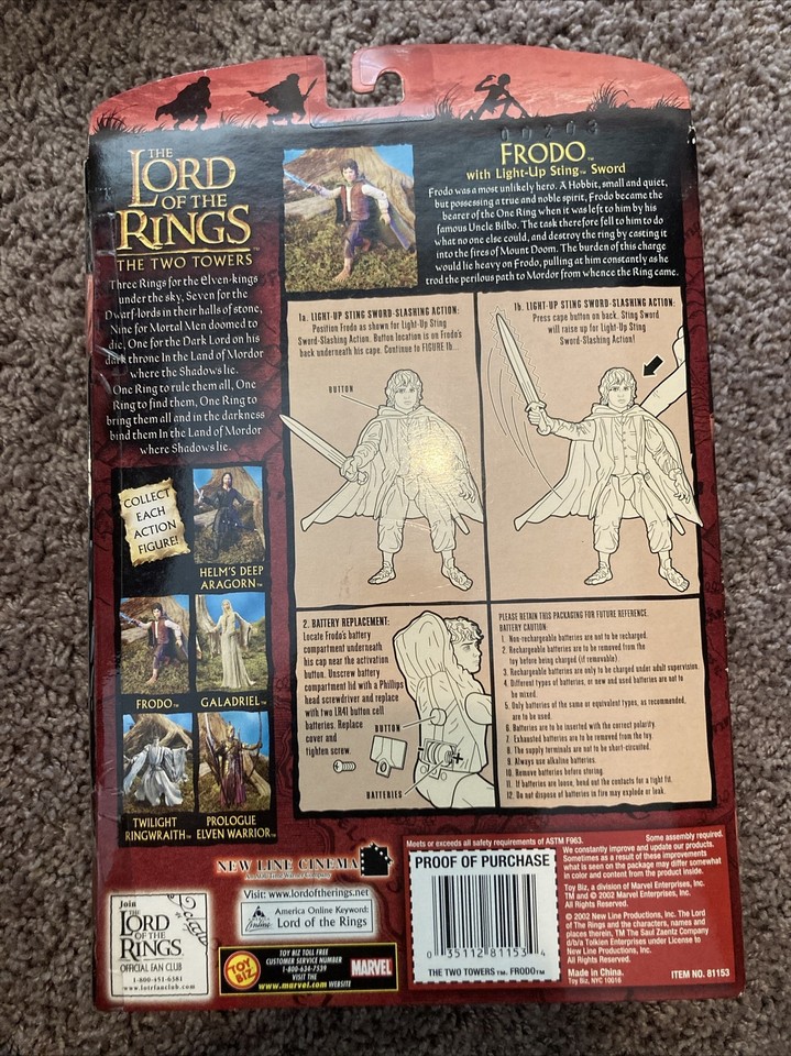 LORD OF THE RINGS, Two Towers, Frodo with Light Up Sting Figure, 2002 ...