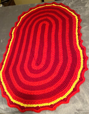 Oval Crochet Knit Rug 32 x 54 Reds Yellow | eBay