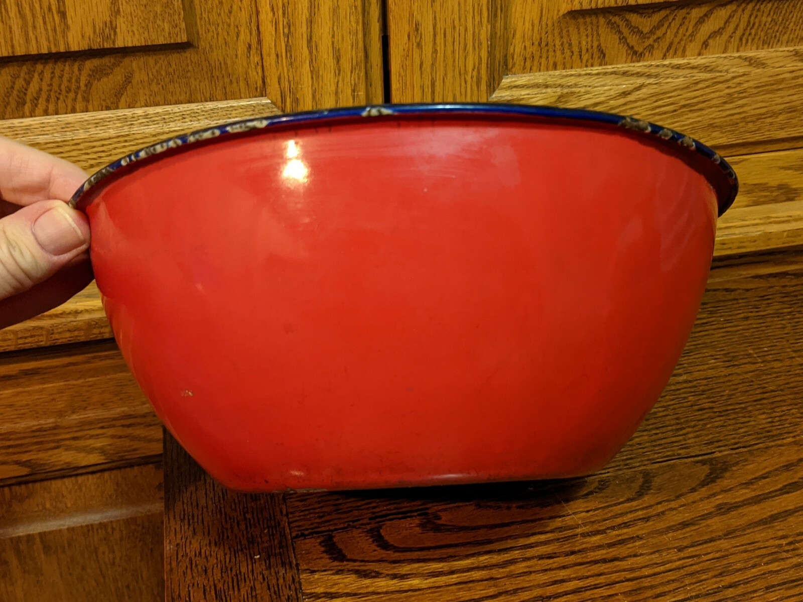 Vintage Medium Porcelain Enamel Bowl 9 3/4” X 4” Tub Red Black Rim ...