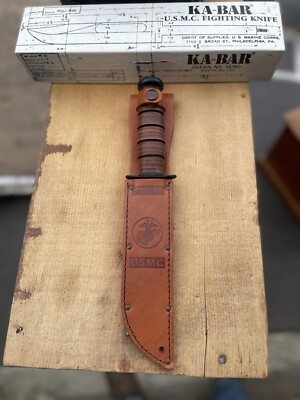 Ka-Bar Full Size US Marine Corps Fighting Knife Straight. | eBay