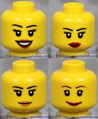 LEGO - 4x Female Heads Lot - Yellow Lips Red Peach Smile Faces ...
