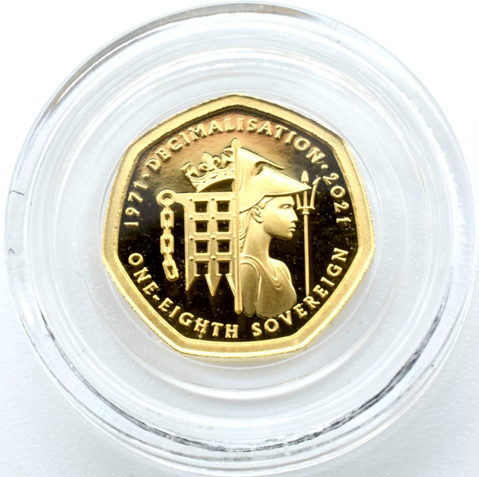 Coin Gold 22ct 2021 50th Anniversary Of Decimalisation 1/8th Sovereign ...