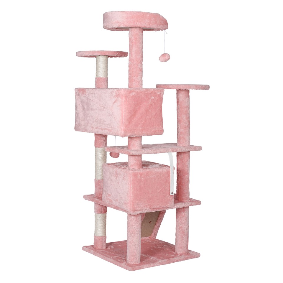55'' Kitty Cat Tree Pink Cat Condo Tower with Scratching Post Cat ...