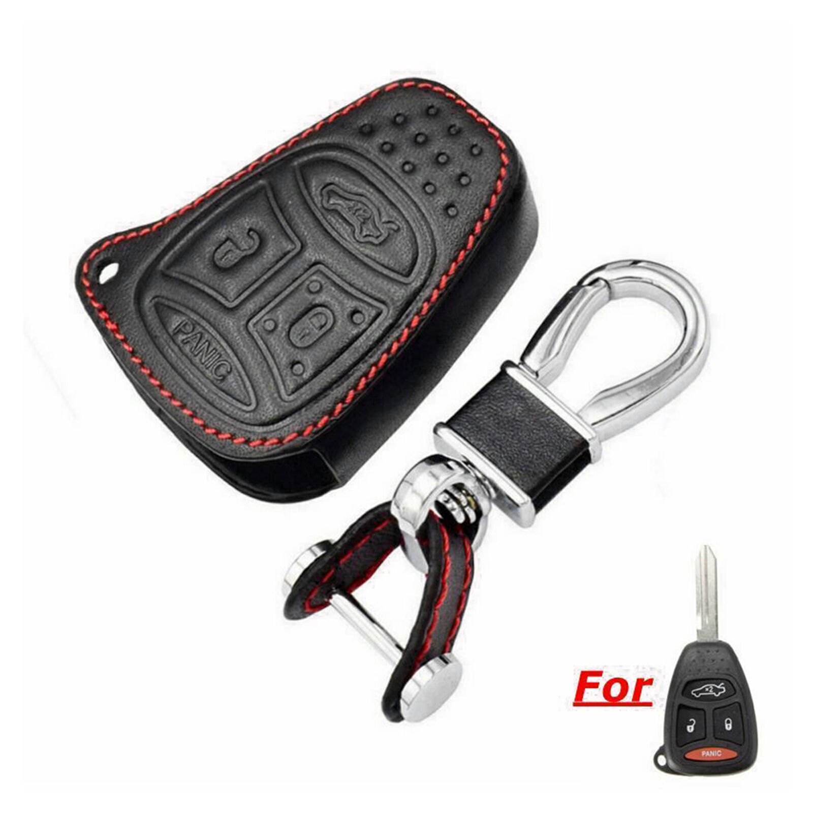 4Buttons Black Leather Car Key Case Cover Holder Fit For Chrysler Jeep ...