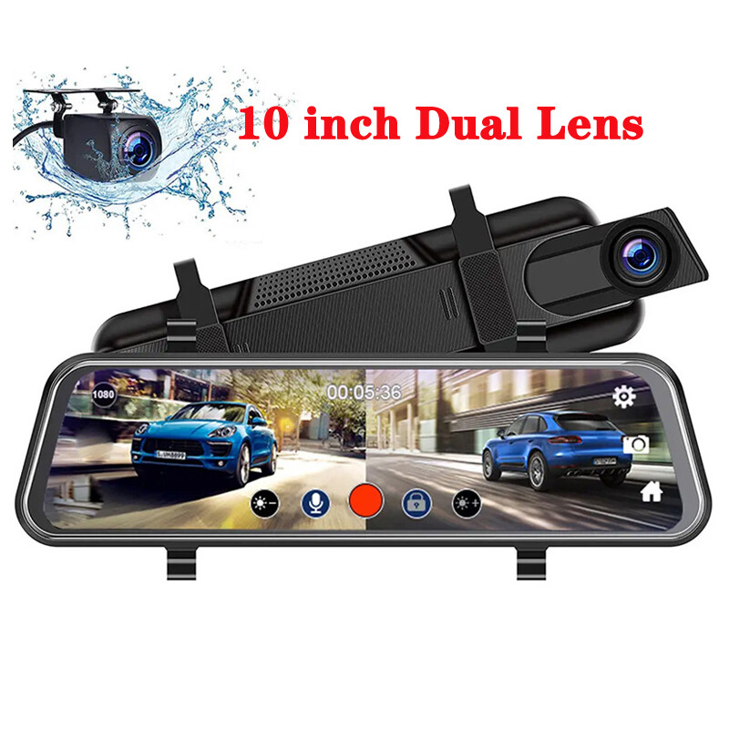 10 inch GPS Dual Lens Auto Dash Cam Rear View Mirror Backup Camera DVR ...