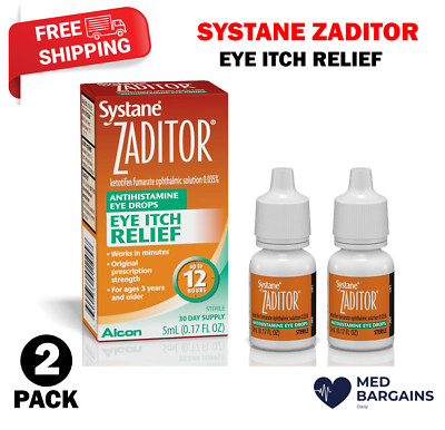 Systane ZADITOR Antihistamine Eye Drops 5mL Eye Itch Relief - 2 Pack ...