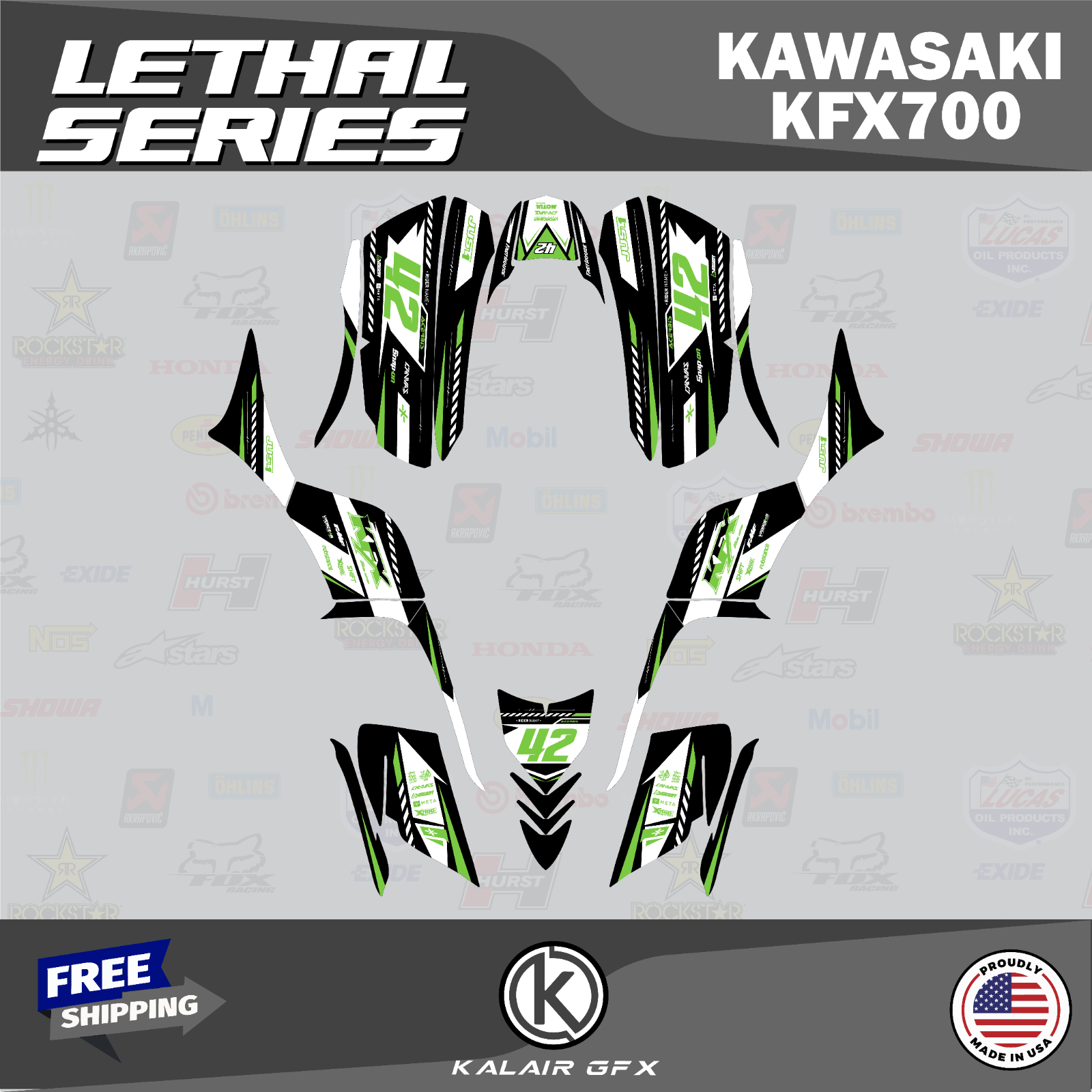 Graphics Kit for KAWASAKI KFX 700 KFX700 Lethal Series - Green Shift 16 ...
