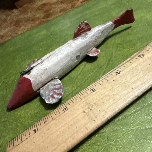 Antique Hand Made Red Fin Wooden Spear Fish Decoy Ice Fishing Lure Folk ...