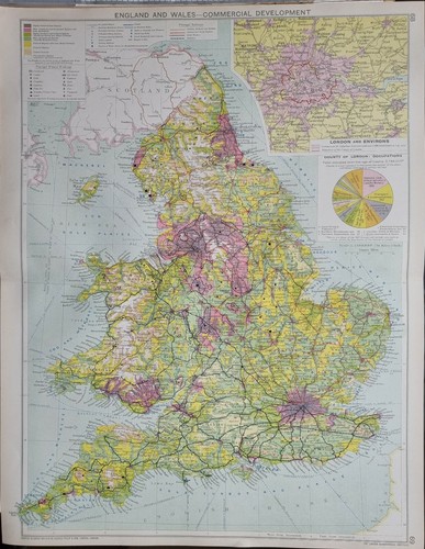 1928 MAP ENGLAND & WALES COMMERCIAL DEVELOPMENT LONDON ENVIRONS ...