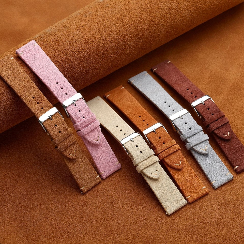 Nubuck Soft Tumbled Leather Watch Band Hand-stitched Strap 14/16/18/20 ...