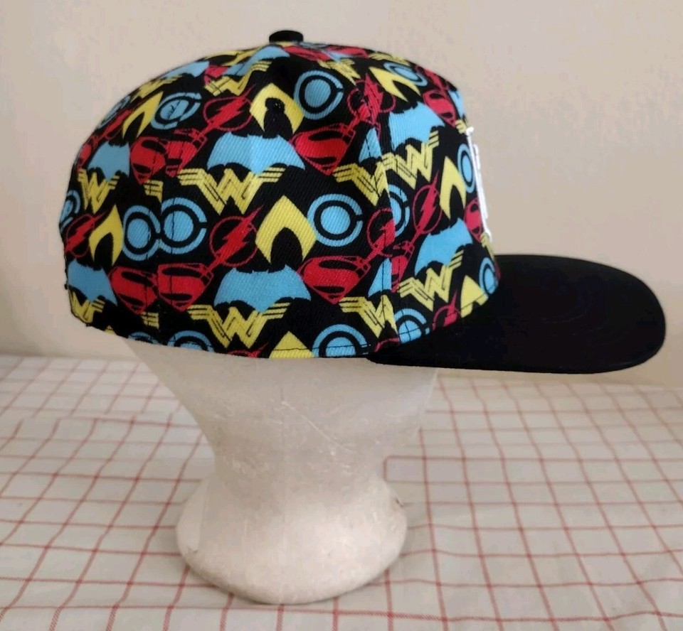 Justice League JL Cap Hat Black Adjustable Snapback Flat Bill DC Comics ...