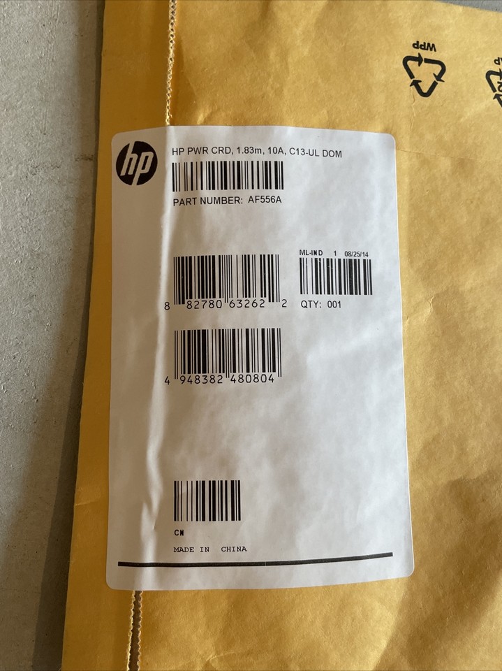 HP 1.83M 10A C13-UL Us Power Cord , HP Part Number AF556A - New in ...
