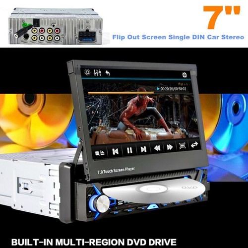 7" Single DIN Car Stereo DVD Player GPS Navigation Flip Out Screen ...