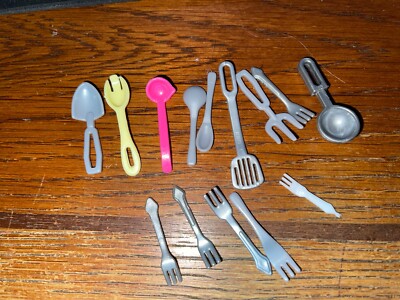 Older Barbie Kitchen Cooking Utensil lot - spoons, forks, ladle ...