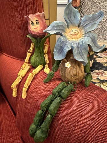 Vintage Set of 2 Anthropomorphic Flower Shelf Sitters Jointed Rose ...