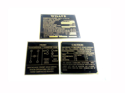 BRASS MADE BLACK DASH DATA PLATE 3 UNIT FOR JEEP WILLYS FORD CJ2A CJ3A ...
