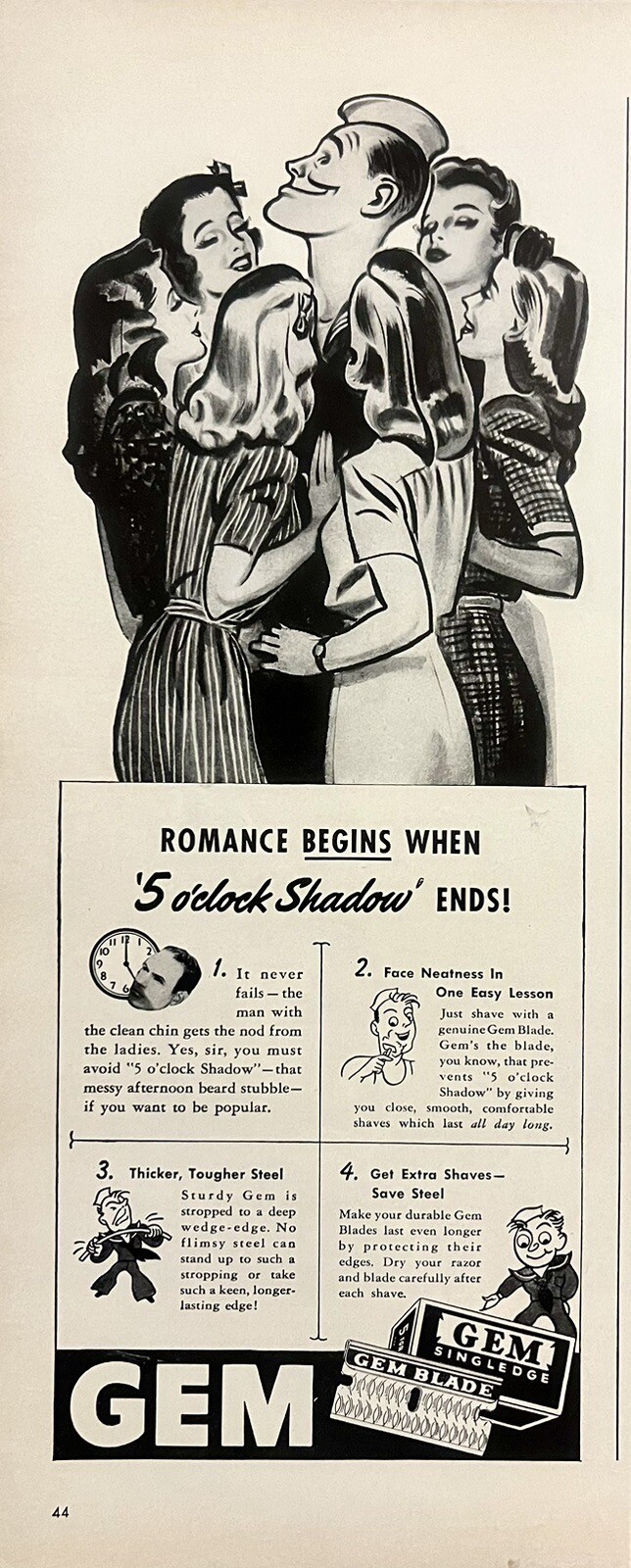 Vtg Print Ad 1943 Gem Razor Blades WW2 Soldier Sailor Men Health Retro ...