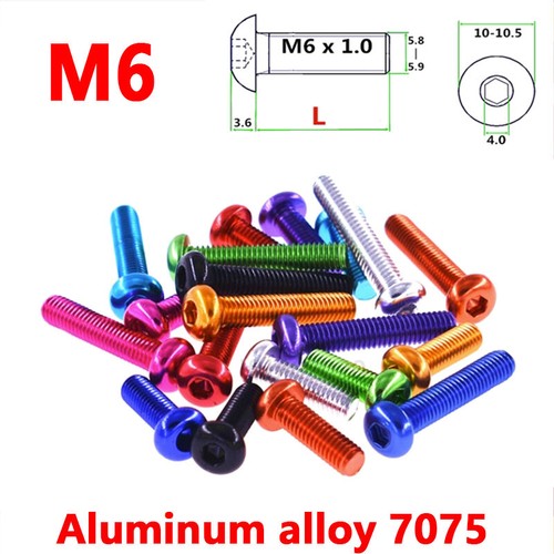 M6 Aluminium Button Head Screws - Allen Key Bolts Hex Head - Anodised ...