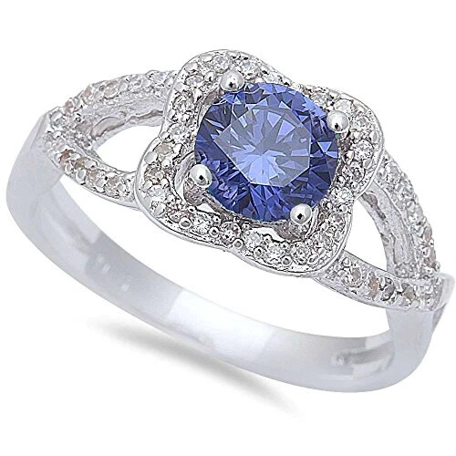 Halo Style Simulated Tanzanite & Cz .925 Sterling Silver Ring | eBay