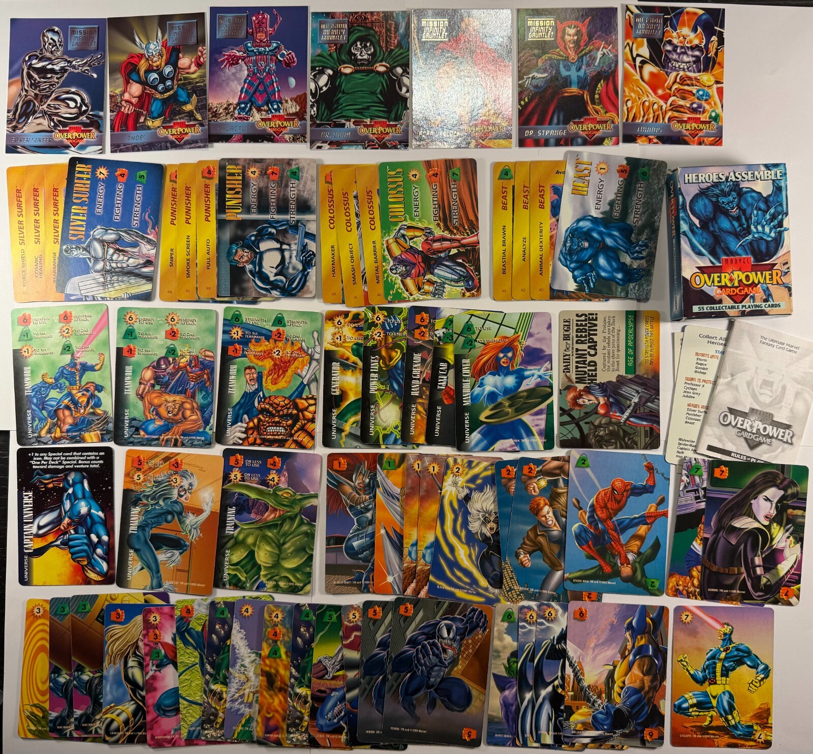 🔥 Marvel Overpower Trading Card Game - Lot of 64 HEROES ASSEMBLE (Fleer ...