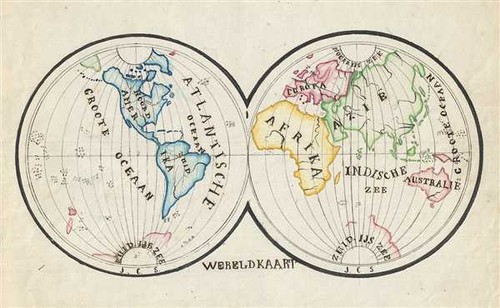 1871 Sikkel Manuscript Map of the World in Hemispheres | eBay