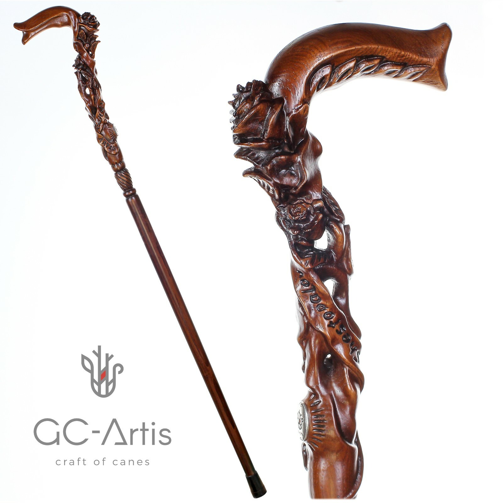 Rose Flower Wooden Cane Walking Stick Staff Hand Carved for women ...