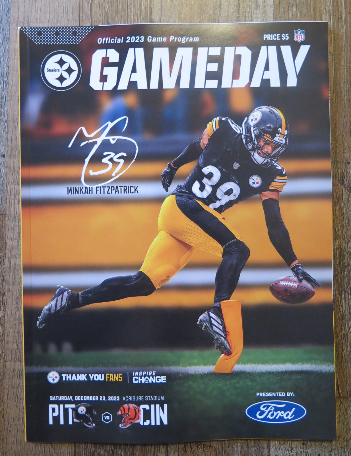 2023 Pittsburgh Steelers Cincinnati Bengals Gameday Program Minkah ...
