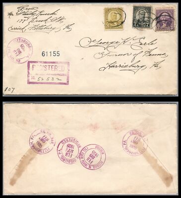 US 1935 Registered Cover Pittsburgh to Governor George Earle in ...