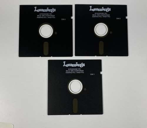 LEMMINGS 1991 Game IBM PC 5 1/4” Disks with Inner Box Psygnosis 5.25 ...