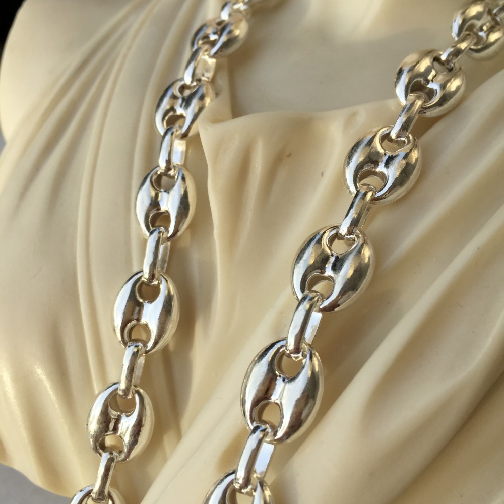 9mm 49GR Mens Mariner Puffed Chain Necklace 925 Silver Sterling 24Inch ...