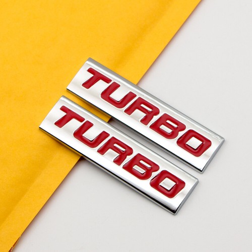 2x Chrome Red Metal TURBO Badge Emblems Engine V6 V8 Car Trunk Fender ...