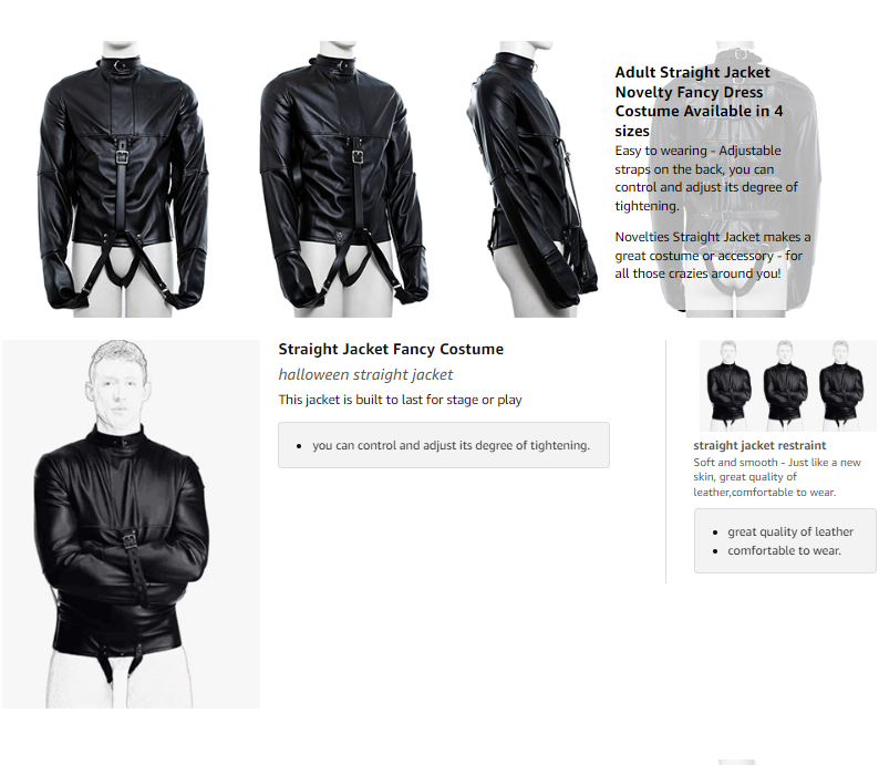 Straight Jacket Asylum Body Harness Straight Jacket Costume Armbinder ...