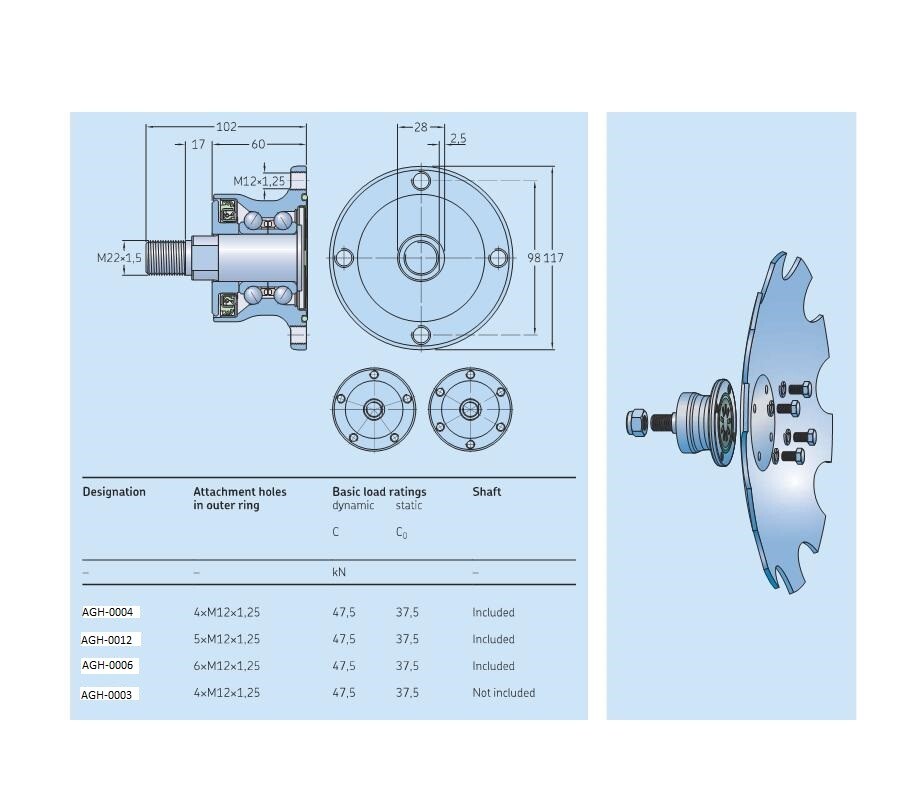AG Hub Assembly for Tillage Discs OE Quality Replaces KM040146 SKF# BAA ...
