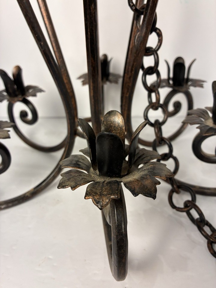 Vintage Rustic Wrought Iron (6) Candle Holder Chandelier Spanish ...
