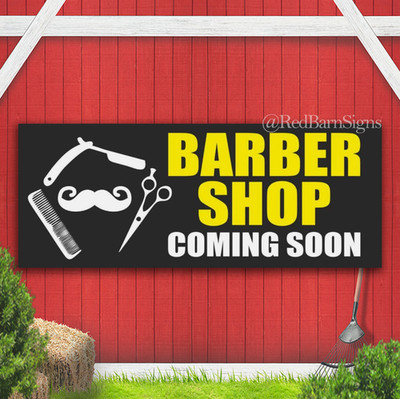 BARBER SHOP COMING SOON Haircut Shave Salon Indoor Outdoor Banner Sign ...