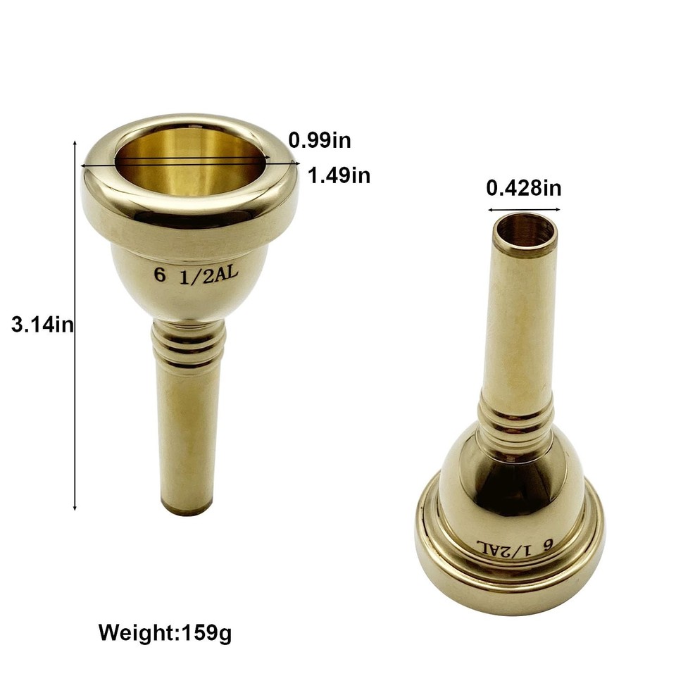 Gold Plated Trombone Mouthpiece 6 1/2AL Replacement Brass Instrument ...