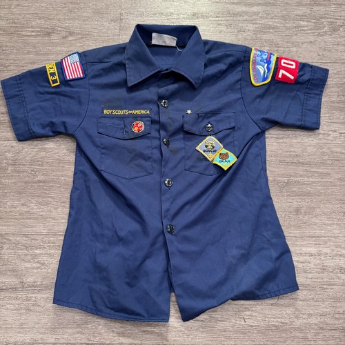 Vintage Boy Scouts Youth 12 Blue BSA Old Colony Short Sleeve Button Up ...