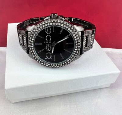 BEBE Womens Crystals Glitz Fashion Watch, Dark Grey Gunmetal Band, Gray ...