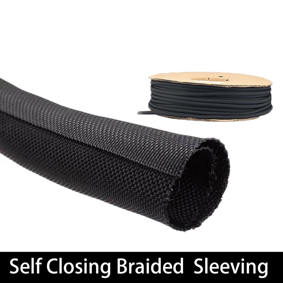 Black Braided Sleeving Self Closing - Braid Cable Wiring Harness Loom ...