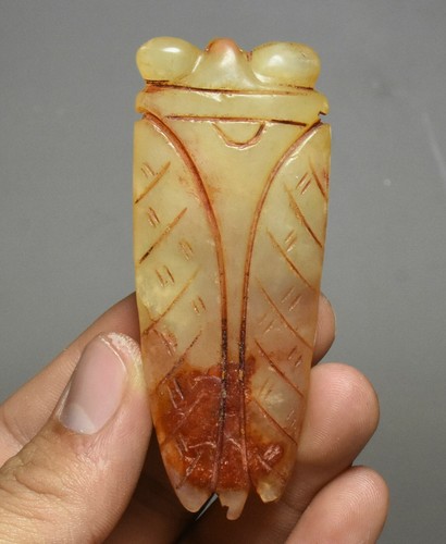 8CM Unique Chinese Hongshan Culture Old Jade Carved Cicada Cicala ...