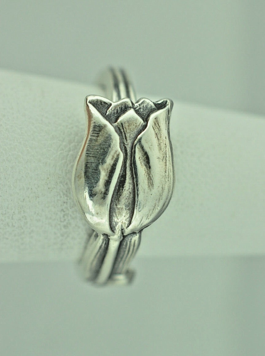 Dainty 925 Sterling Silver Blooming Tulip Flower Floral Adjustable ...