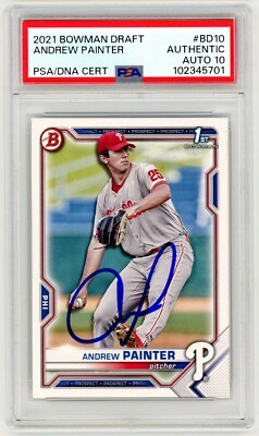Andrew Painter Signed 2021 Bowman Draft #BD10 PSA 10 Auto 1st RC Rookie ...