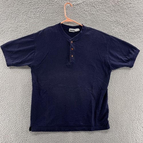 VINTAGE Basic Editions T Shirt Men Medium Blue Henley Blank Casual ...