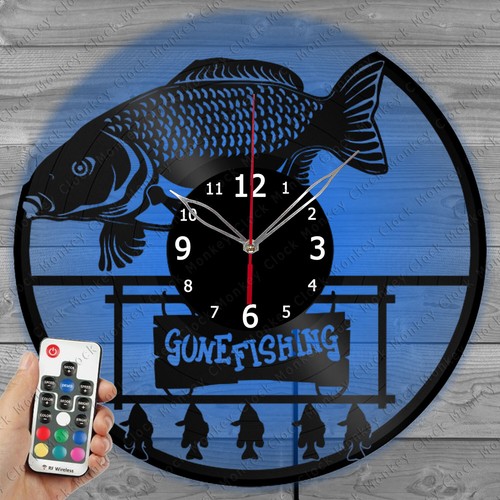 LED Vinyl Clock Gone Fishing Light Vinyl Record Wall Clock Art Home ...