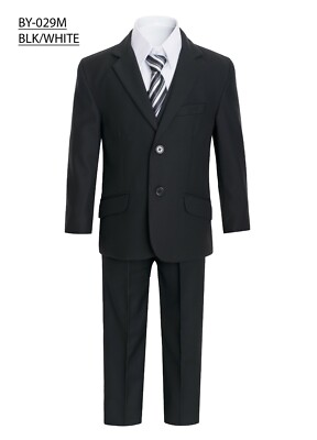 Magen Kids Boys SLIM FIT Formal Bridal 5 Pcs Set Suit S 2-20 Black 2 ...