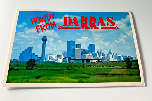 Howdy from Dallas Texas Greetings Theme Postcard Skyline View | eBay