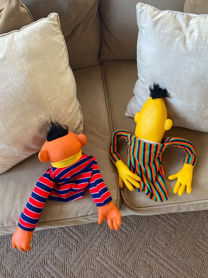 Vintage 1970's Muppets Sesame Street Bert And Ernie Rubber & Cloth Hand ...